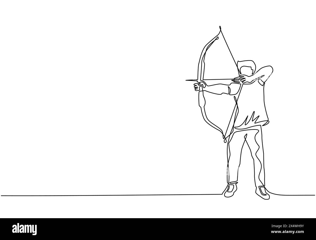 Single one line drawing man with bow and arrow. Male holding bow and ...