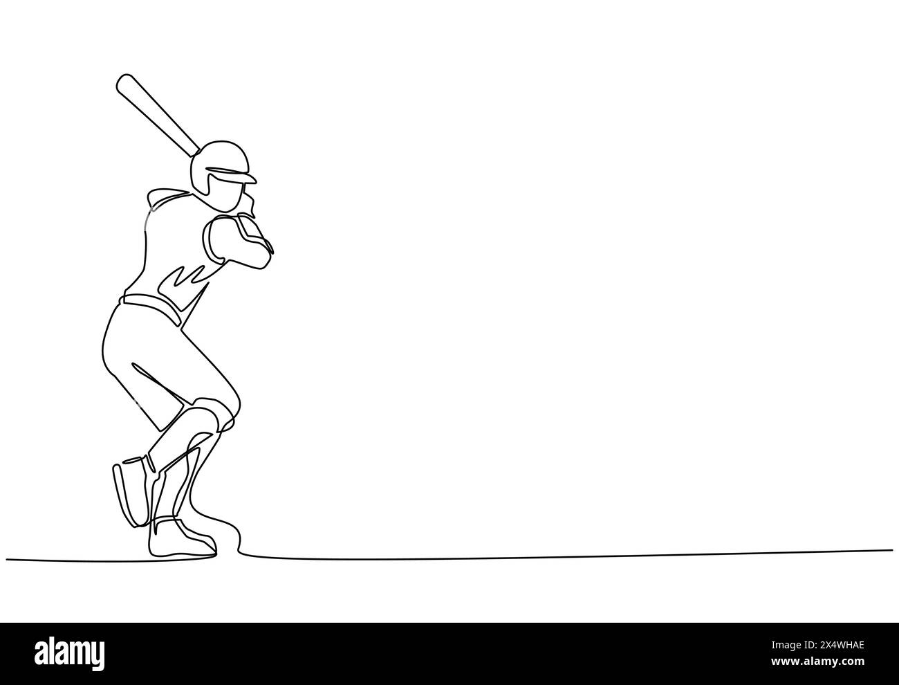 Continuous one line drawing young agile man baseball player ready to ...