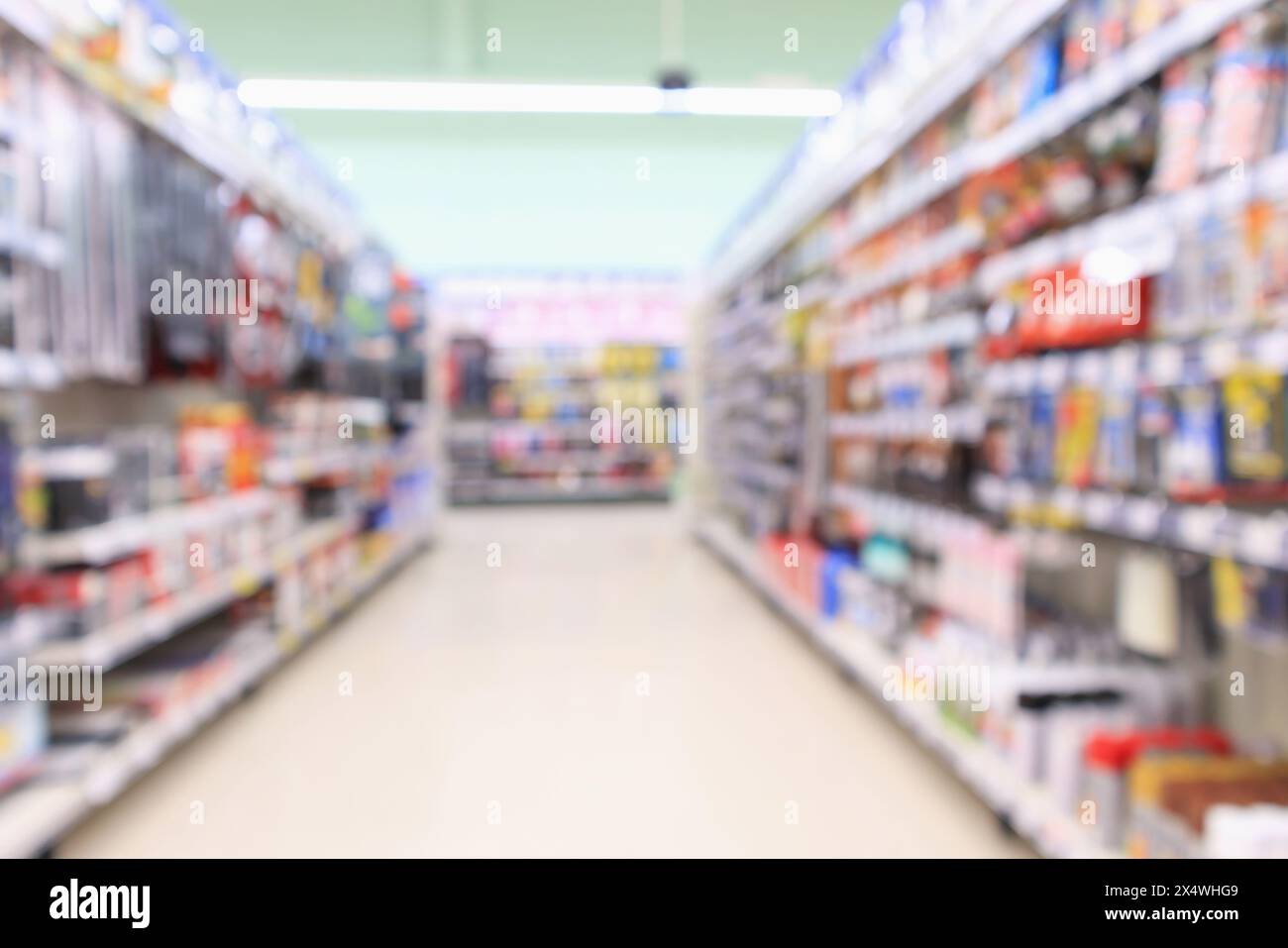 Abstract blur supermarket aisle with hardware and tool background Stock ...
