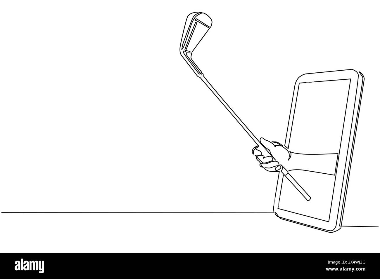 Single continuous line drawing golfer hand holds stick golf through ...