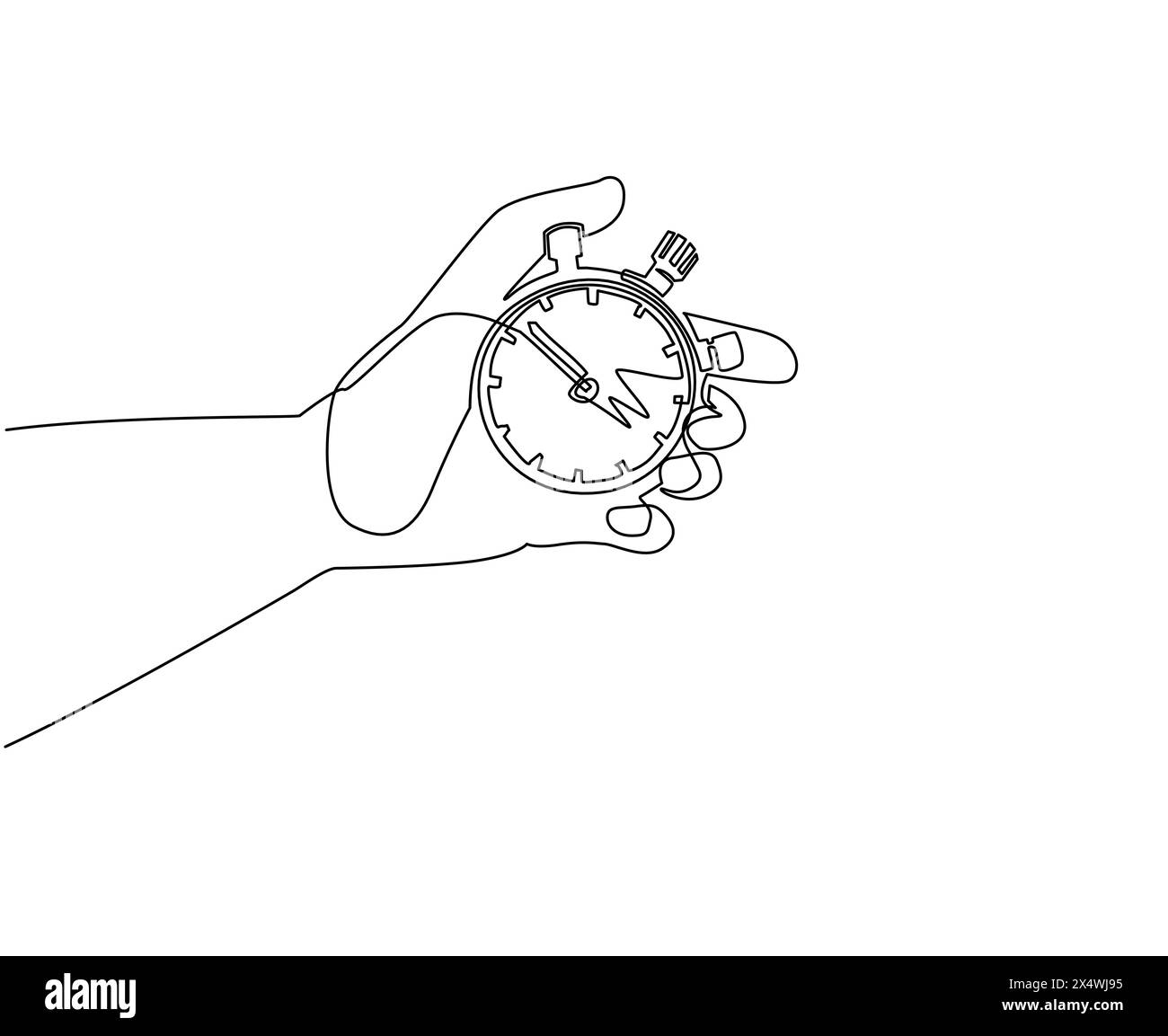 Single continuous line drawing human hand holding stopwatch. Arrow ...