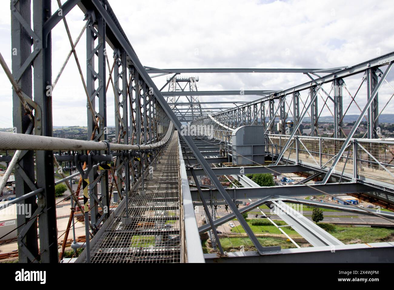 High level walkway on Newport Transporter Bridge, a Grade I Listed ...