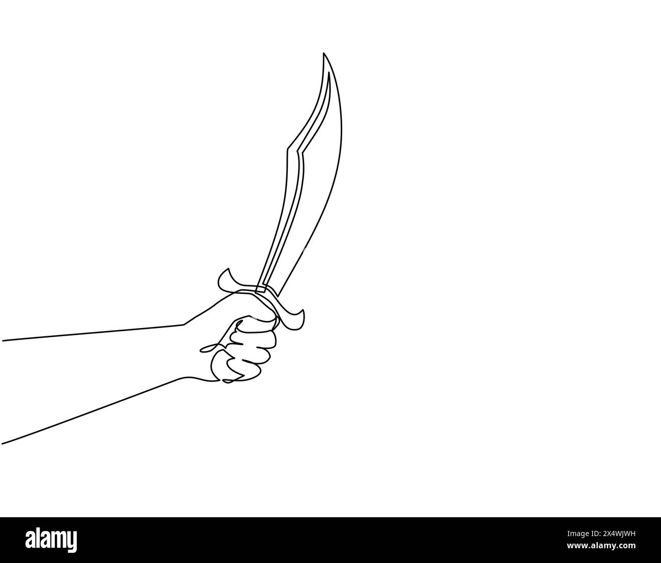 Single continuous line drawing man hand hold machete. Hatchet knife ...