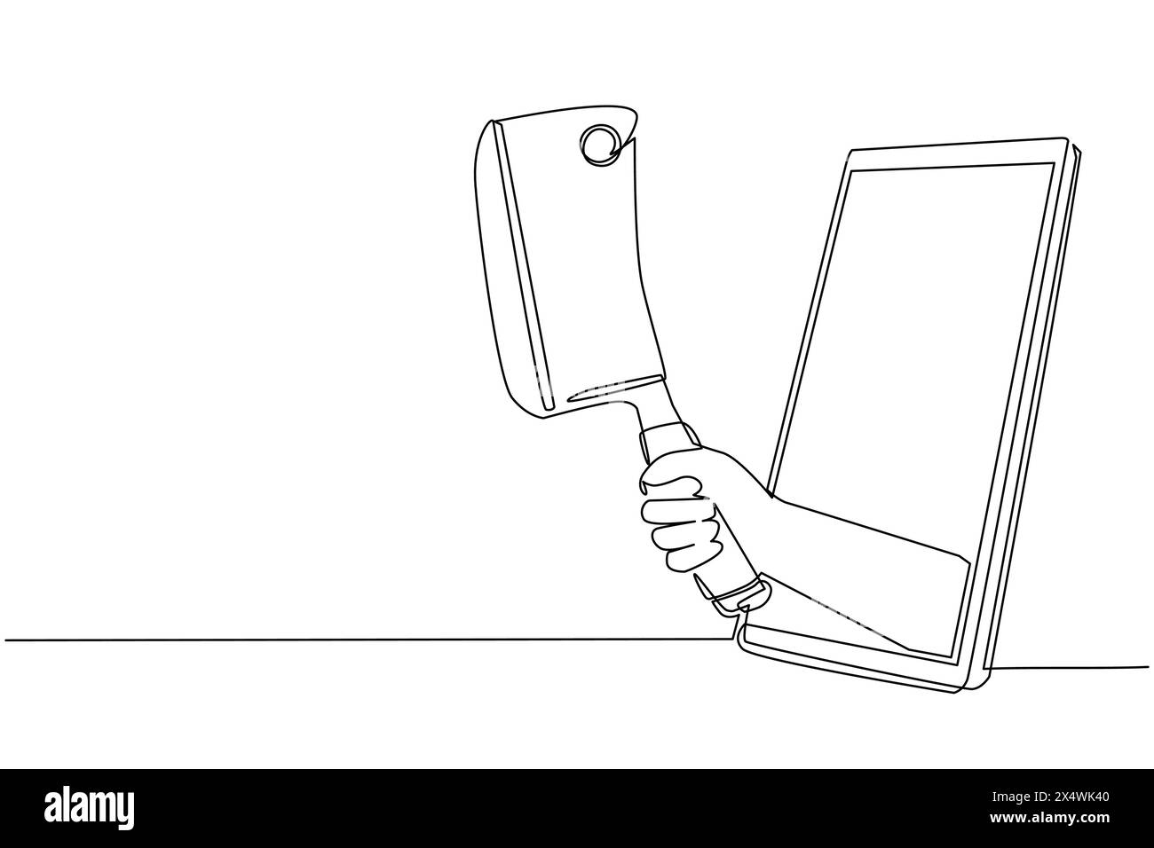 Single one line drawing hand hold meat kitchen cleaver, butcher knife ...