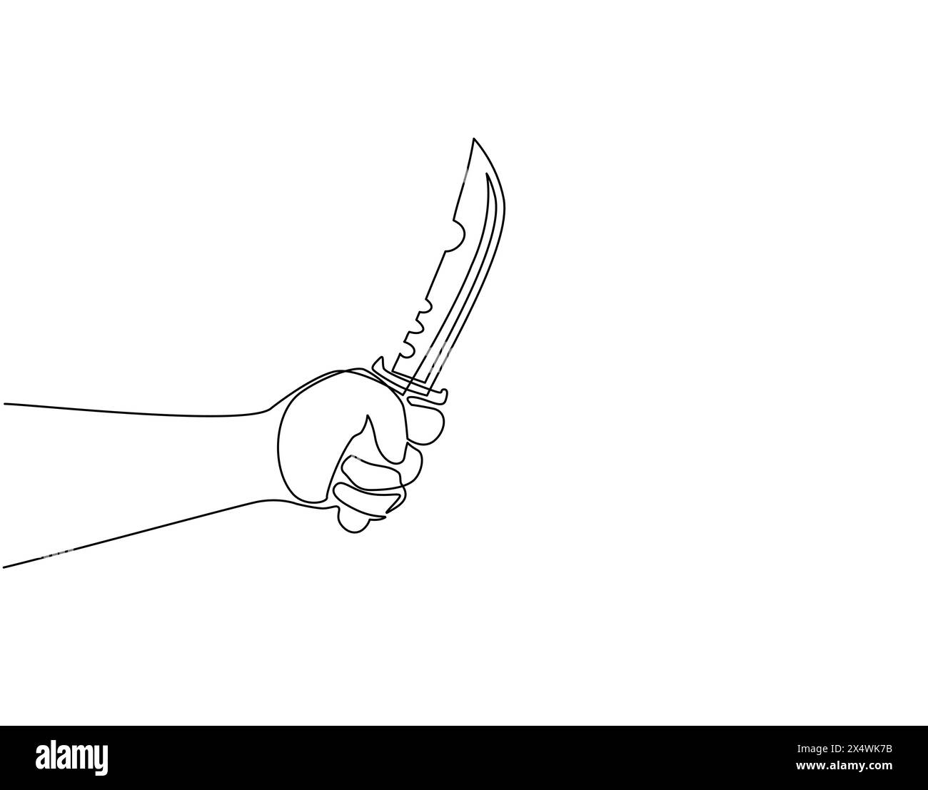 Continuous one line drawing hand holding military knife. Fighting knife ...