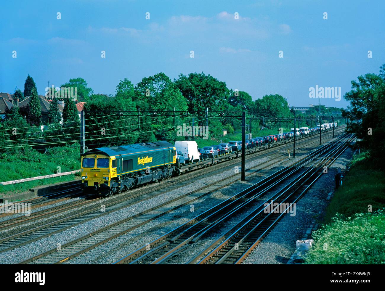 A Class 66 diesel locomotive number 66545 working a loaded car train at ...