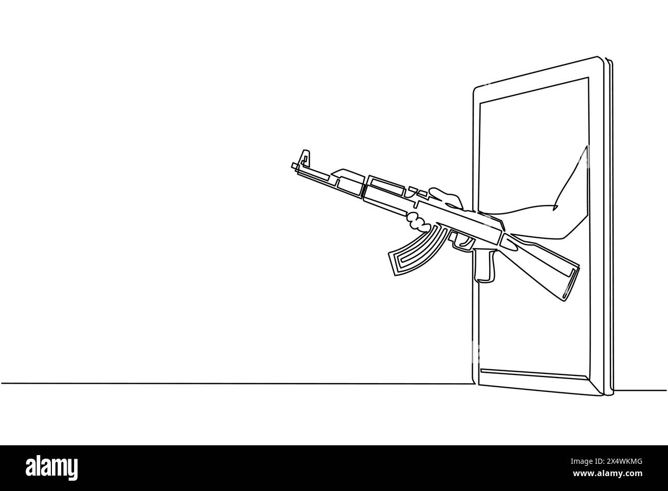 Single one line drawing hand holding AK 47 kalashnikov assault rifle ...