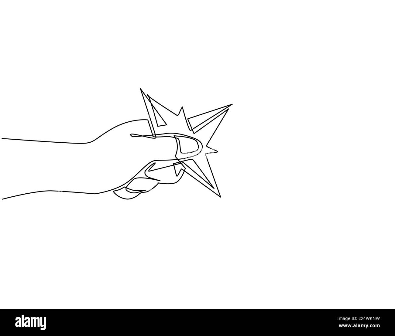 Single one line drawing hand holding blade shuriken throwing weapons ...