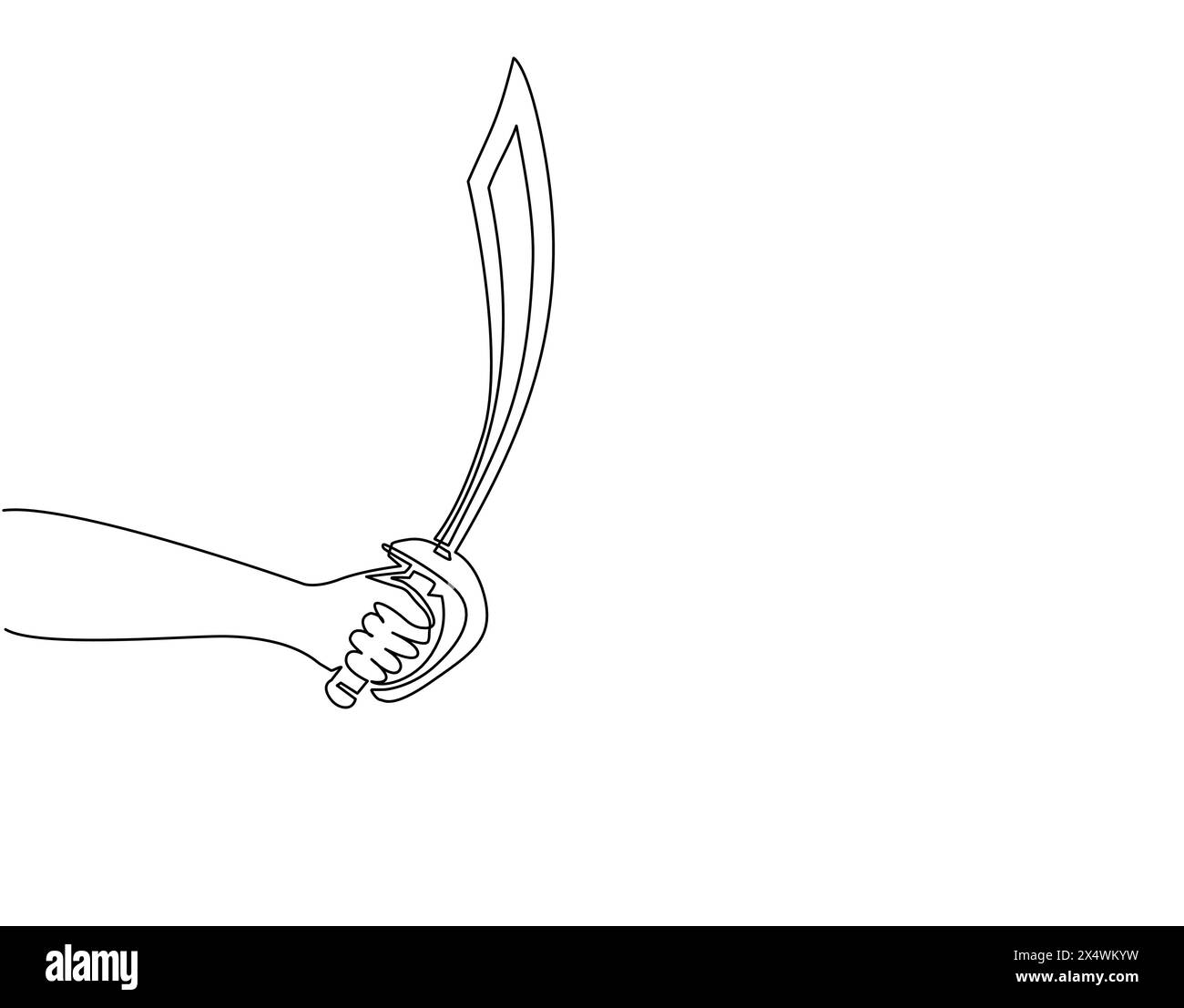 Single continuous line drawing hand holding cutlass pirate saber ...