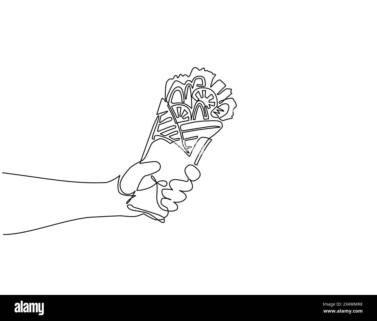 Single one line drawing hand holding shawarma food. Delicious arabic ...