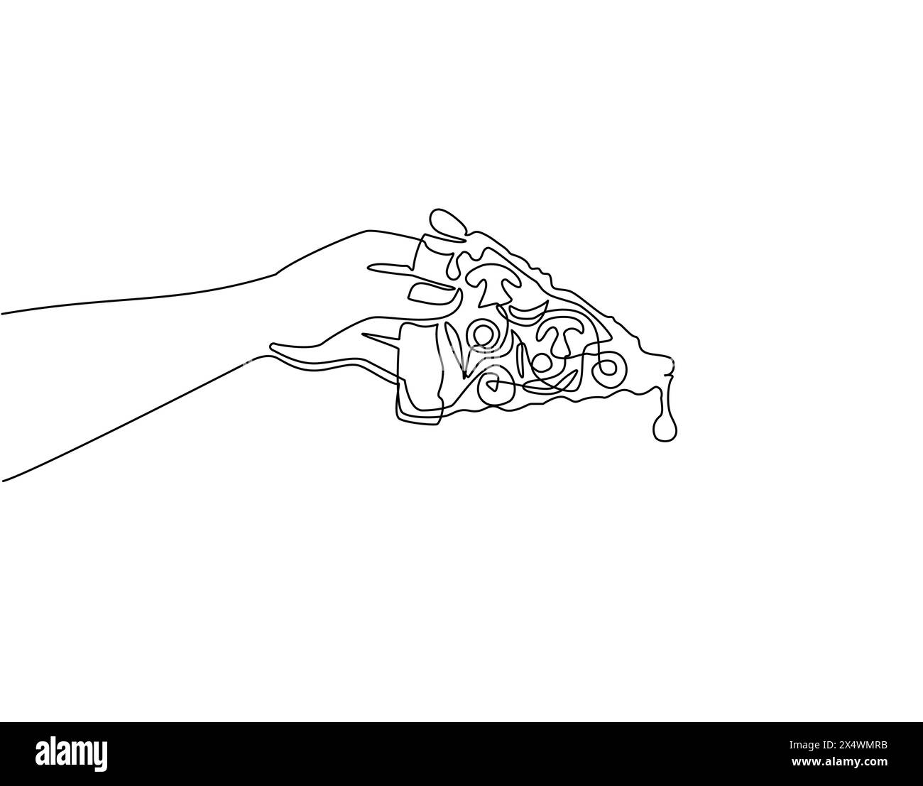 Continuous one line drawing man hand holding pizza slice. Hands holding ...