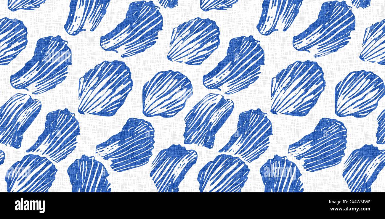 Azure blue white shell motif with linen seamless batik border ...