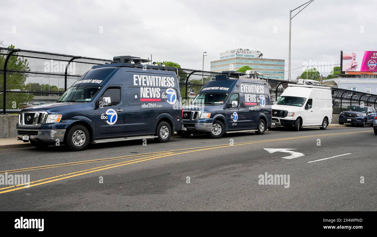 NORWALK, CT, USA- MAY 3 2024: News van parking for covering I-95 ...