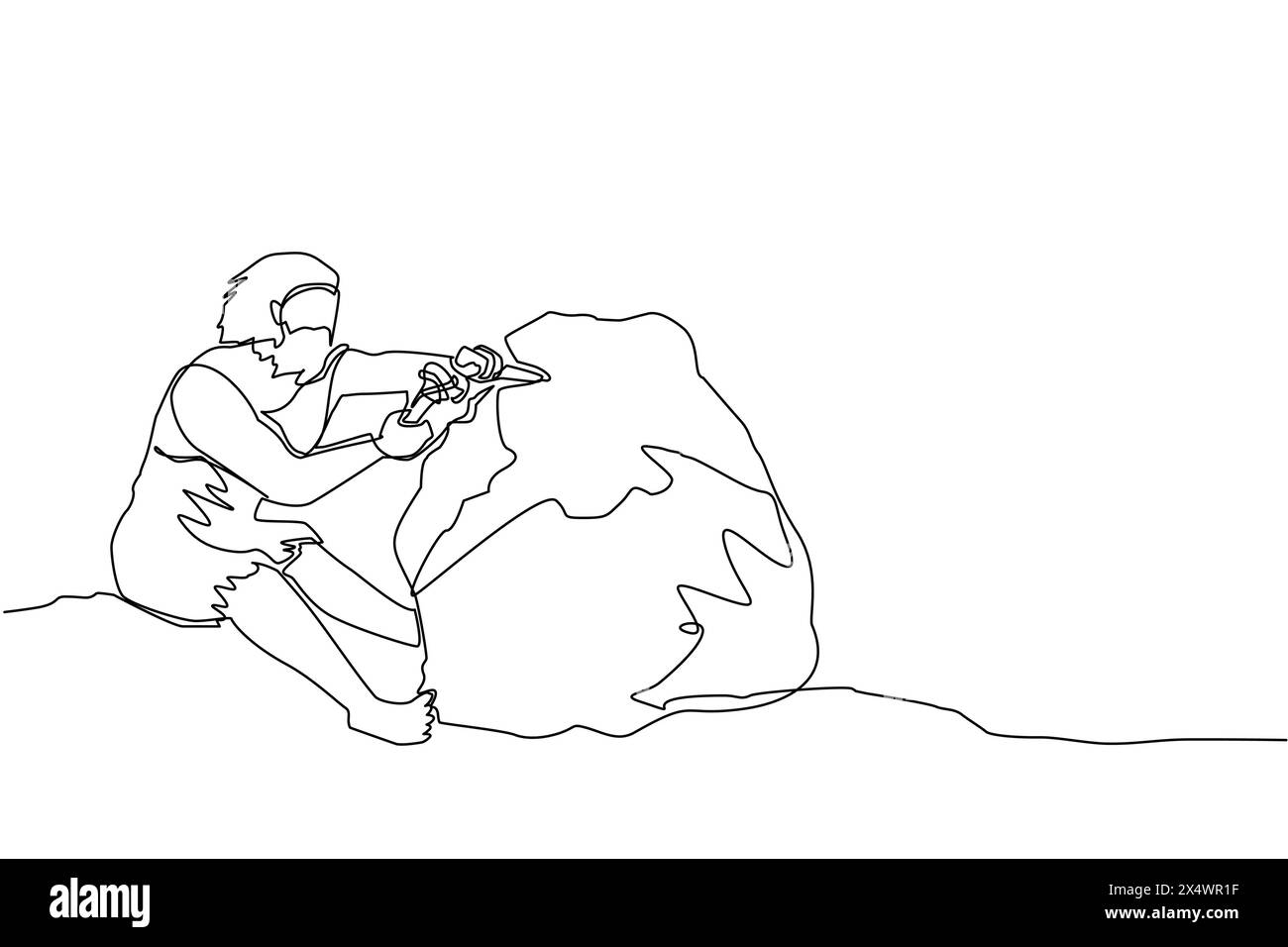 Single one line drawing prehistoric ancient primitive cave tribe man ...