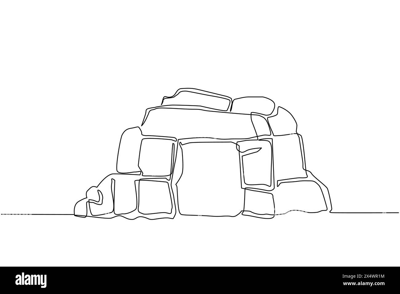 Continuous one line drawing prehistoric stone cave entrance sketch on ...