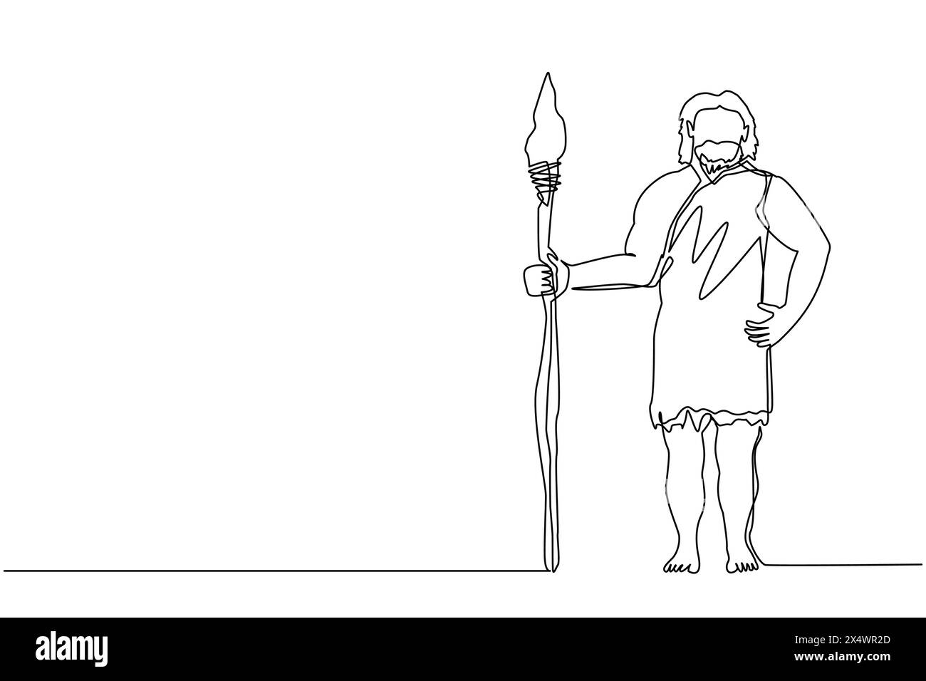 Continuous one line drawing primitive archaic man wearing clothes made ...