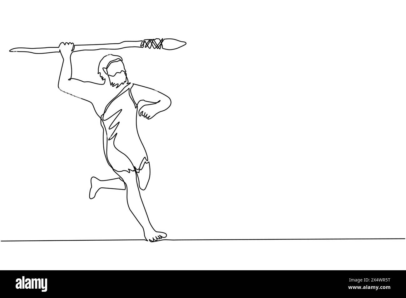 Single continuous line drawing primitive person hunts animal. Stone age ...