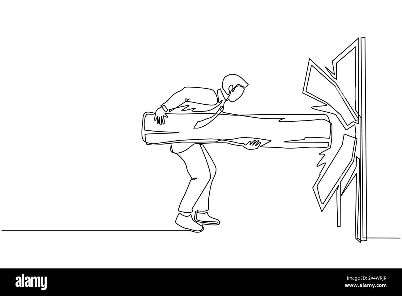Continuous one line drawing businessman holding large log and ...