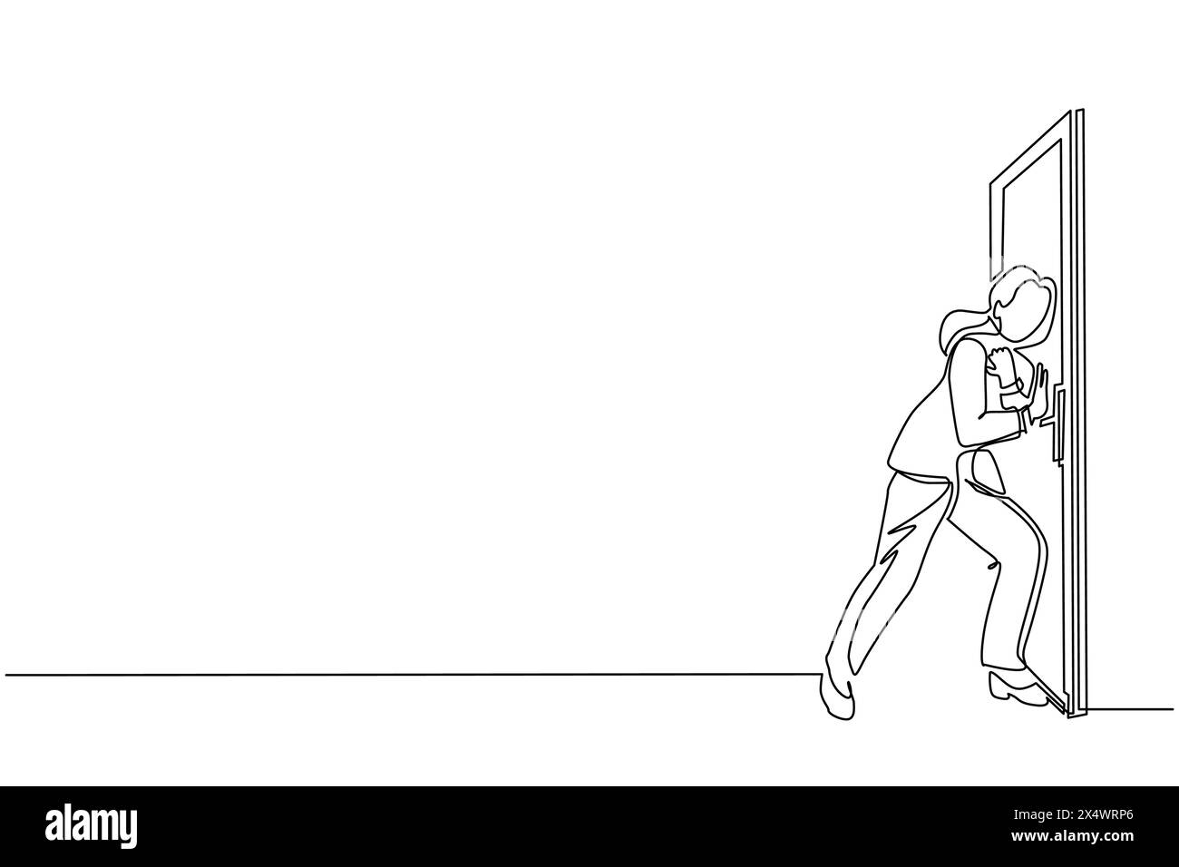 Continuous one line drawing young businesswoman running wants to break ...