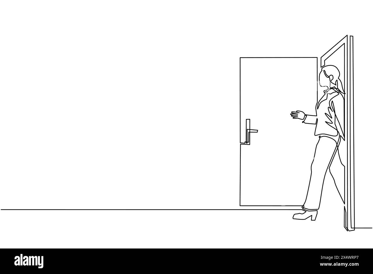 Single continuous line drawing businesswoman on white background ...