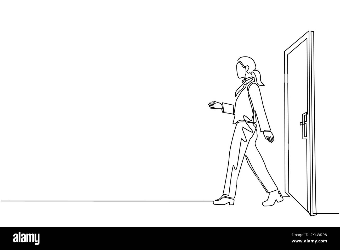 Continuous one line drawing young businesswoman walking and leaving ...