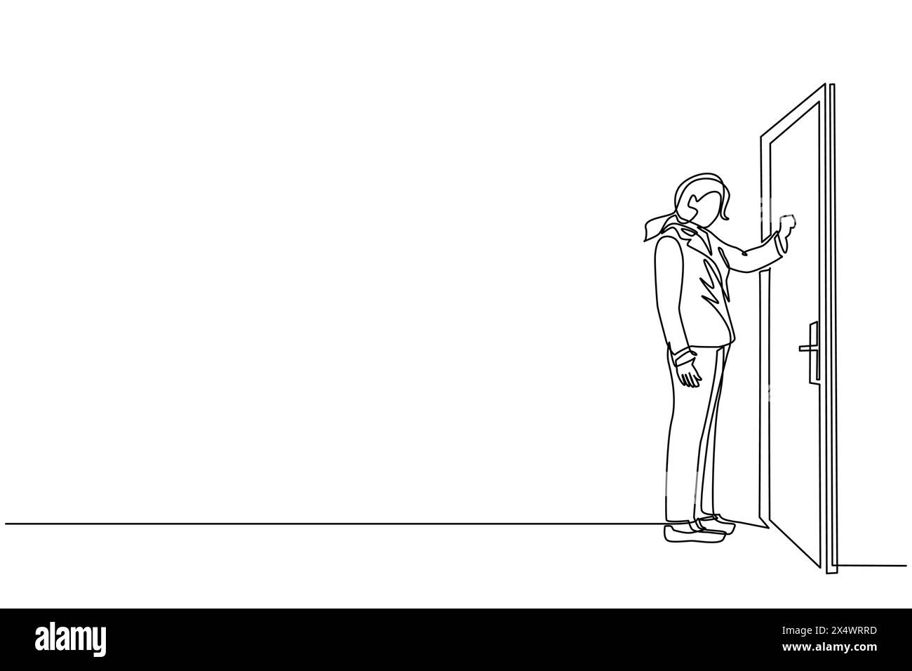 Single one line drawing businesswoman knocking at door. Woman standing ...