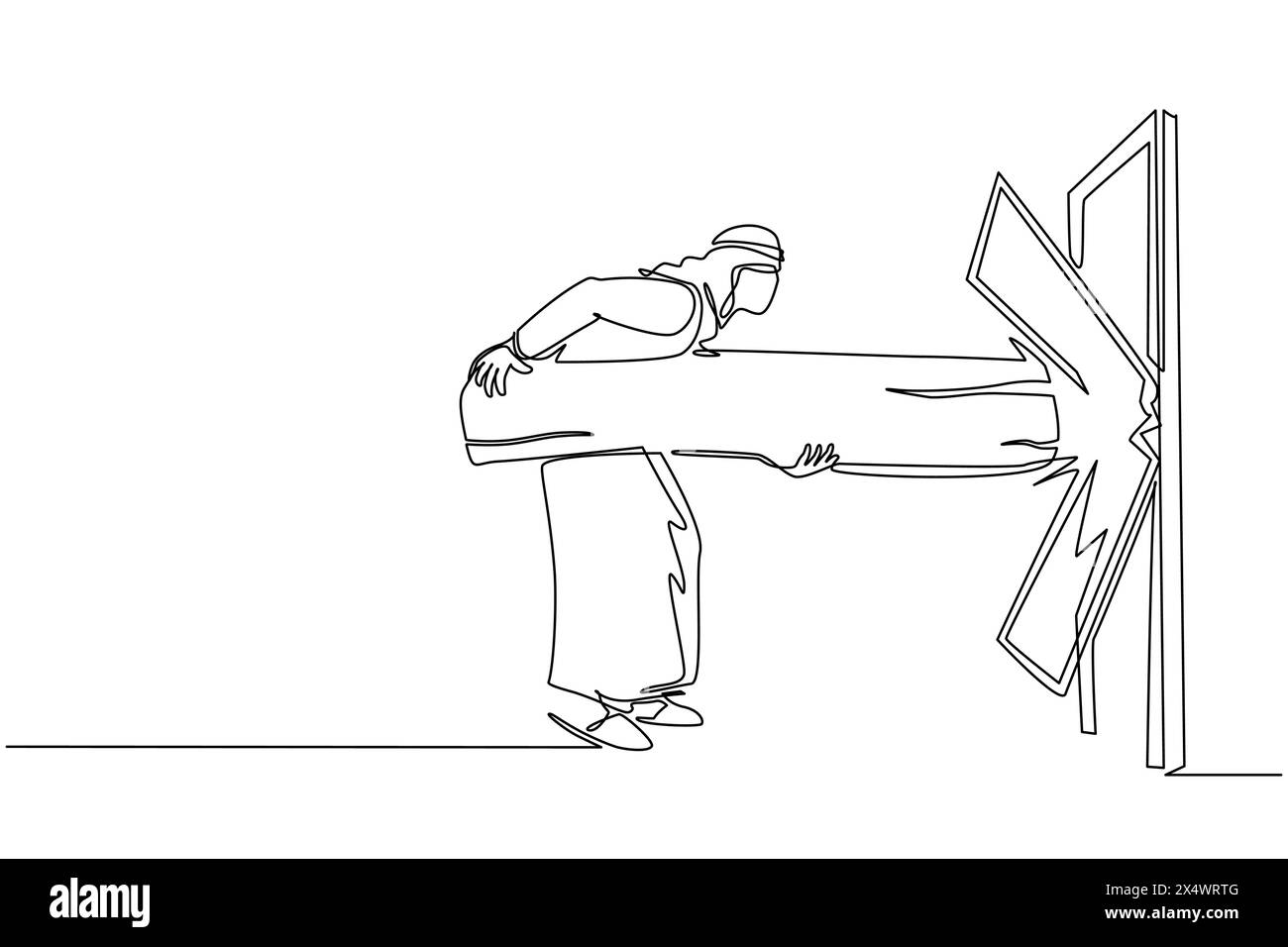 Continuous one line drawing Arab businessman holding large log and ...