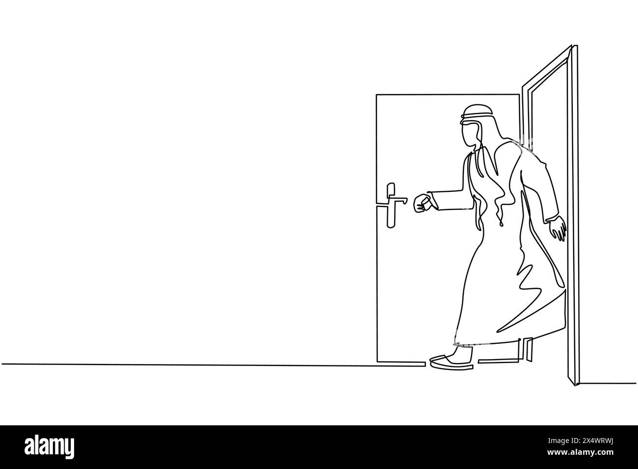 Single one line drawing Arabic businessman on white background walking ...