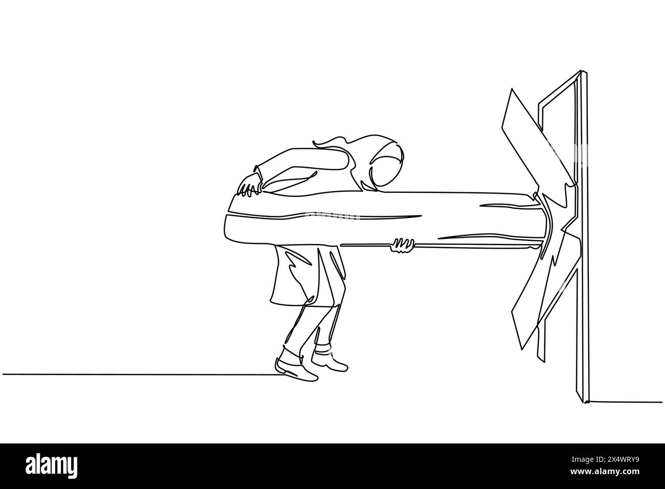 Single one line drawing Arabic businesswoman holding large log and ...