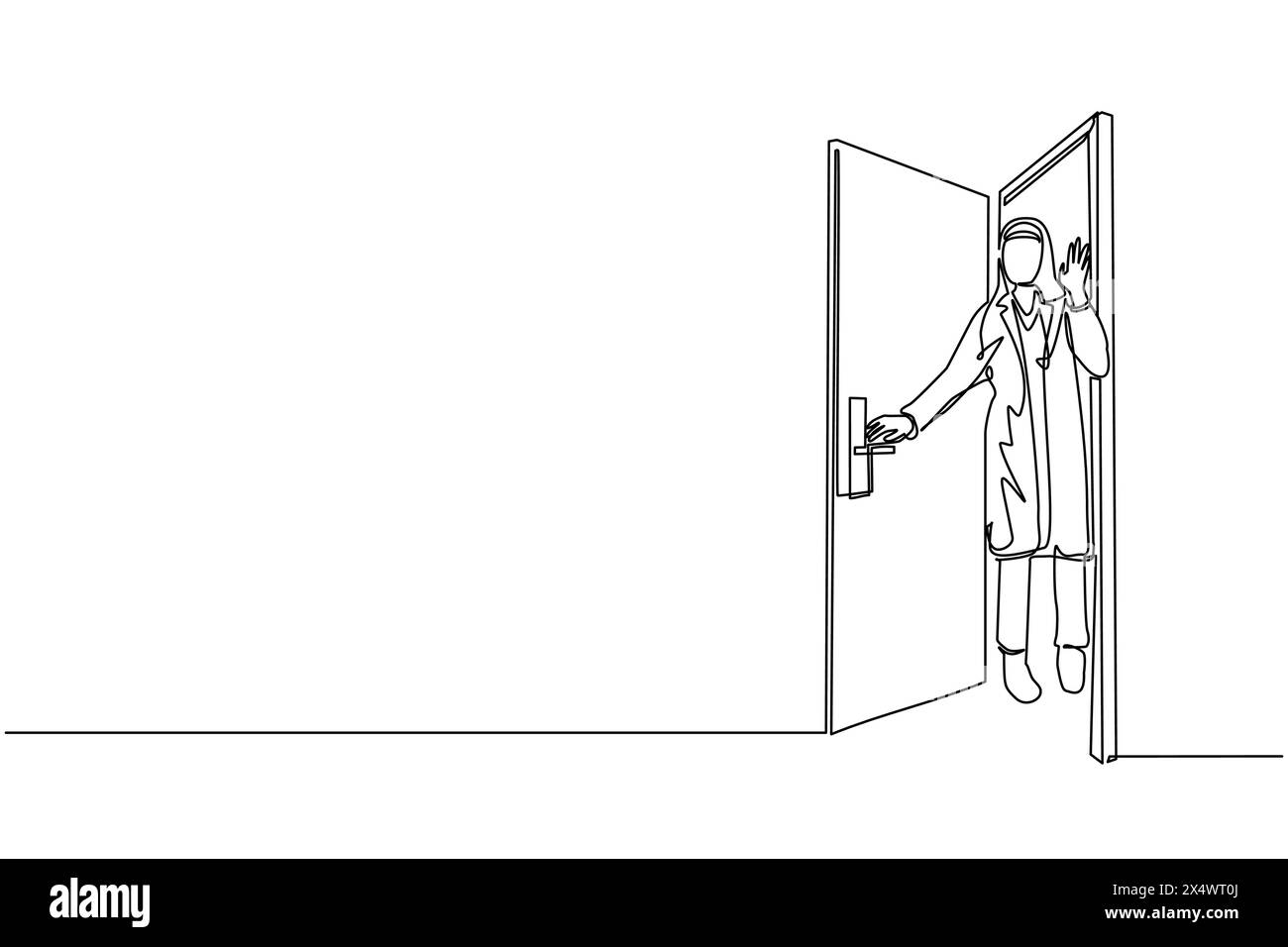 Single continuous line drawing Arab businesswoman looking from behind ...