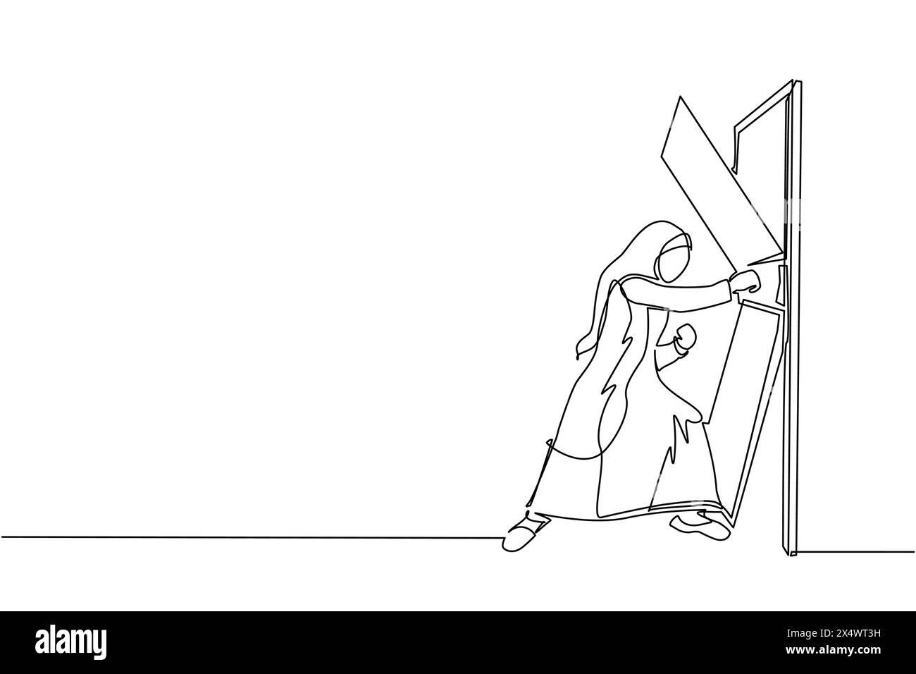 Single continuous line drawing Arab businesswoman punching and ...