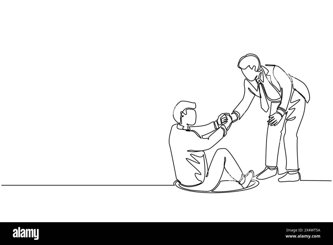 Single one line drawing businessman helping his friend by take him out ...