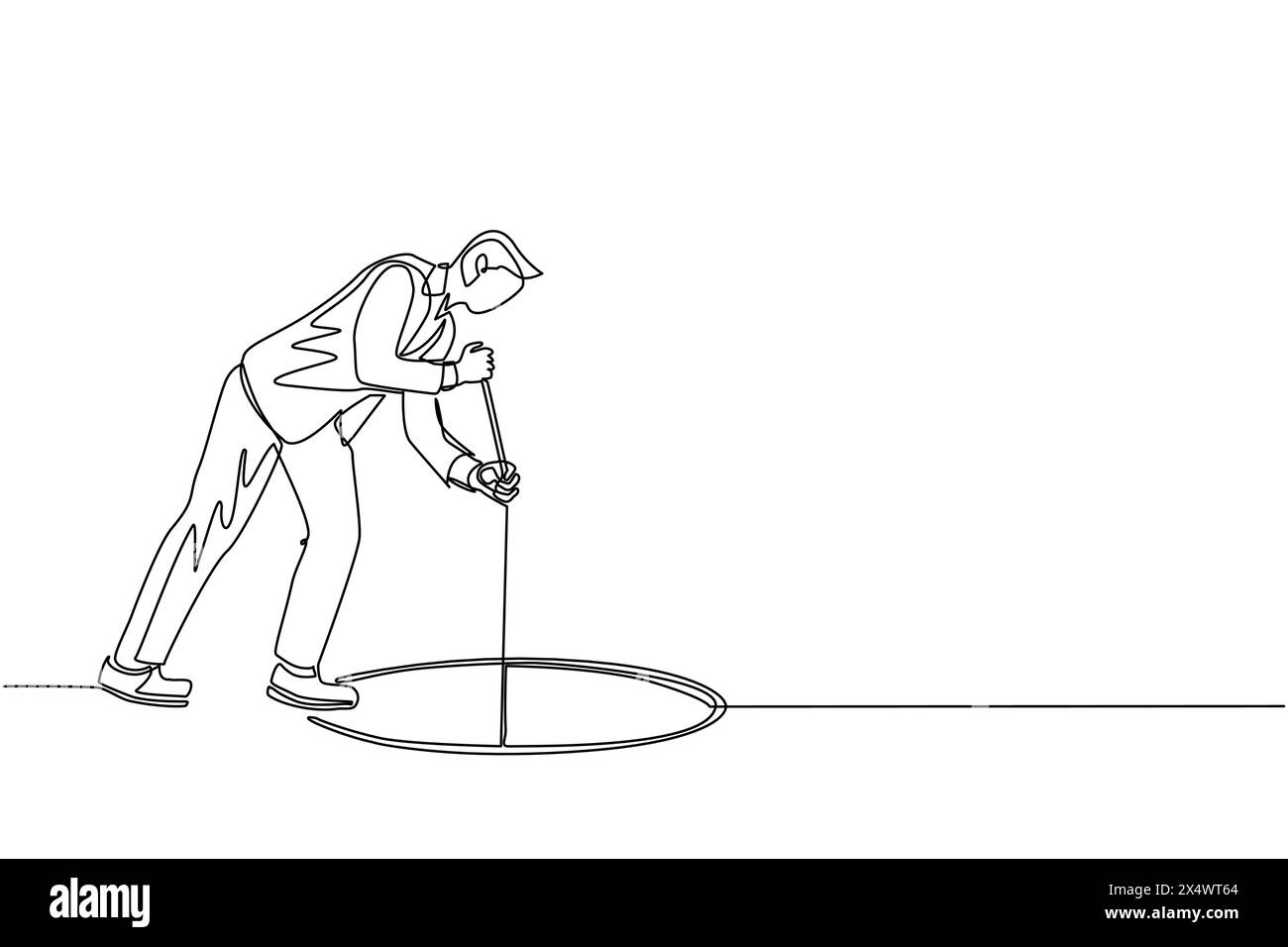 Continuous one line drawing businessman stretch out rope into hole. Man ...