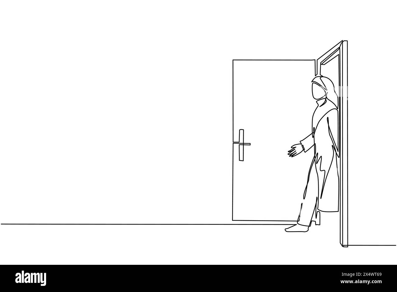 Continuous one line drawing Arab businesswoman on white background ...