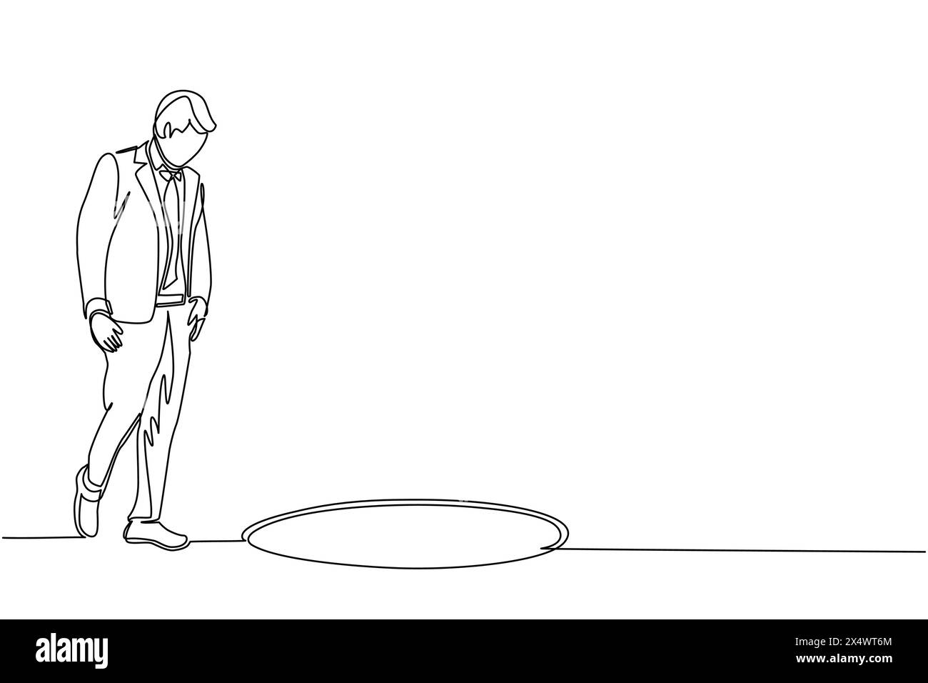Single continuous line drawing businessman looking at black hole. Man ...