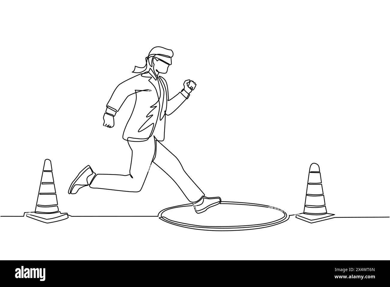 Continuous one line drawing blindfolded businessman running to find ...