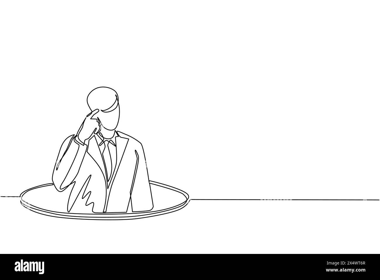 Single continuous line drawing confused businessman emerges from the ... Single continuous line drawing confused businessman emerges from the ...