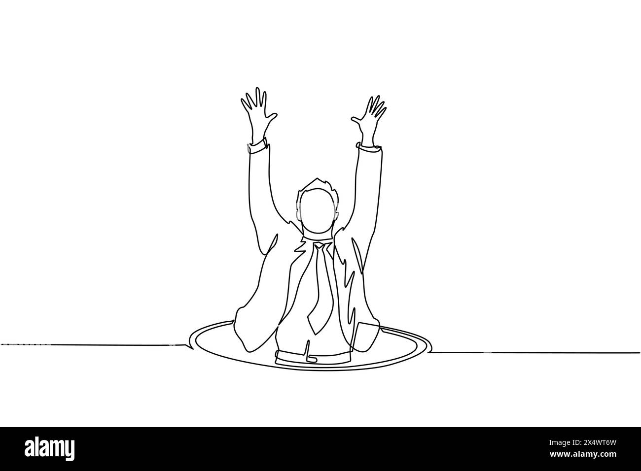 Single continuous line drawing businessman fell into manhole ...