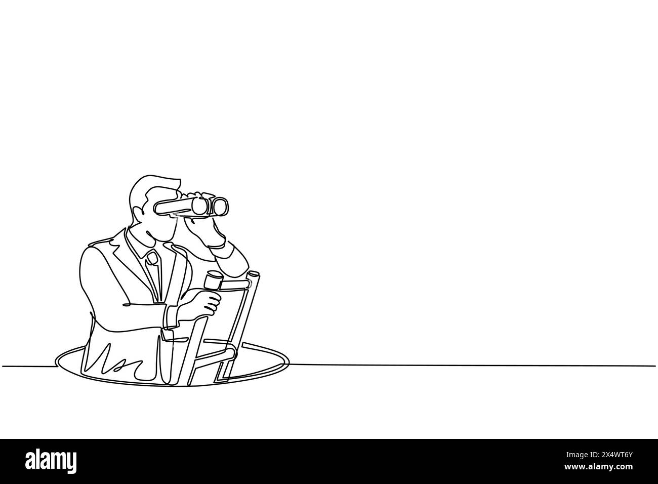 Single one line drawing businessman climbs out of the hole by ladder ...