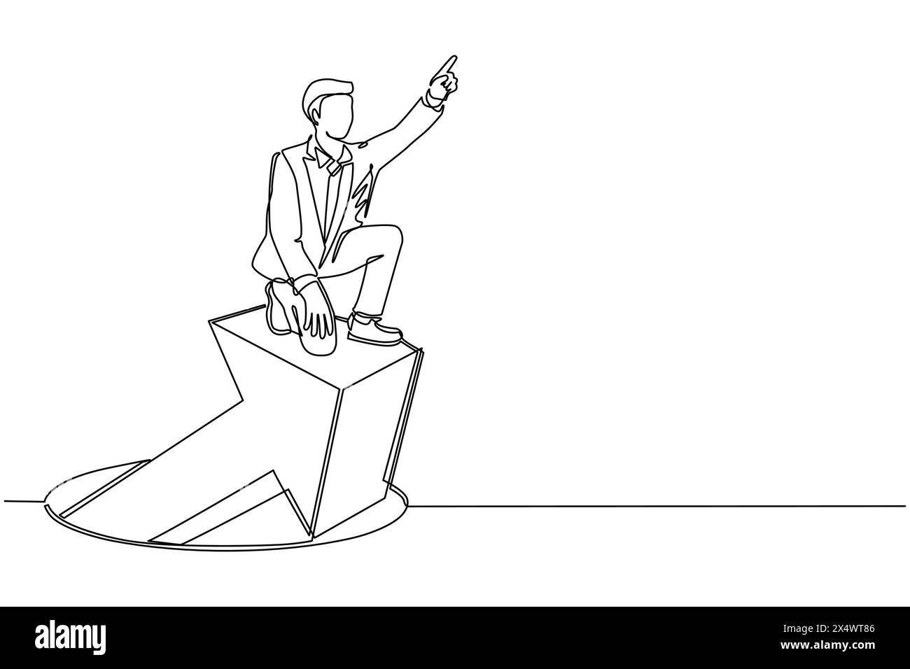 Single one line drawing businessman standing on arrows coming out of ...