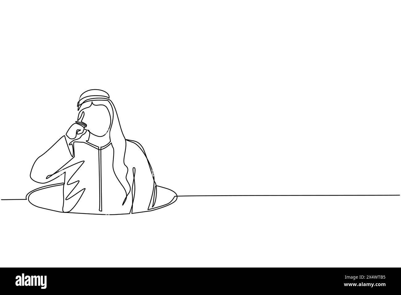 Continuous one line drawing confused Arabian businessman emerges from ...