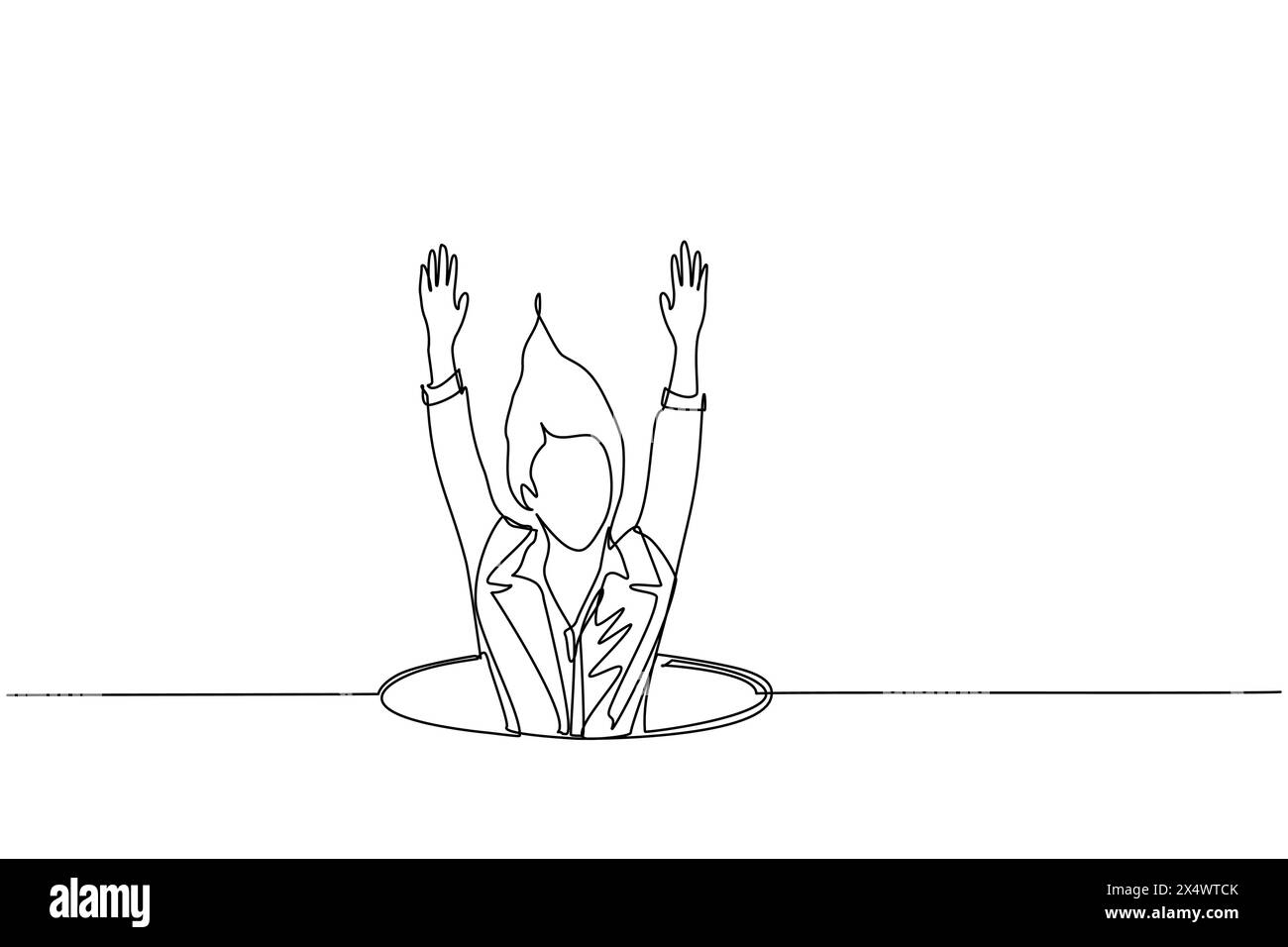 Continuous one line drawing businesswoman fell into manhole underground ...