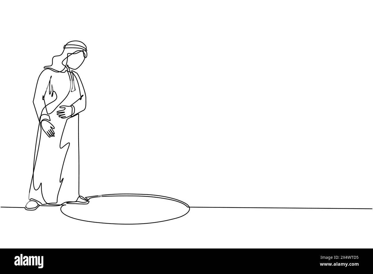 Continuous one line drawing Arabic businessman looking at hole. Man ...