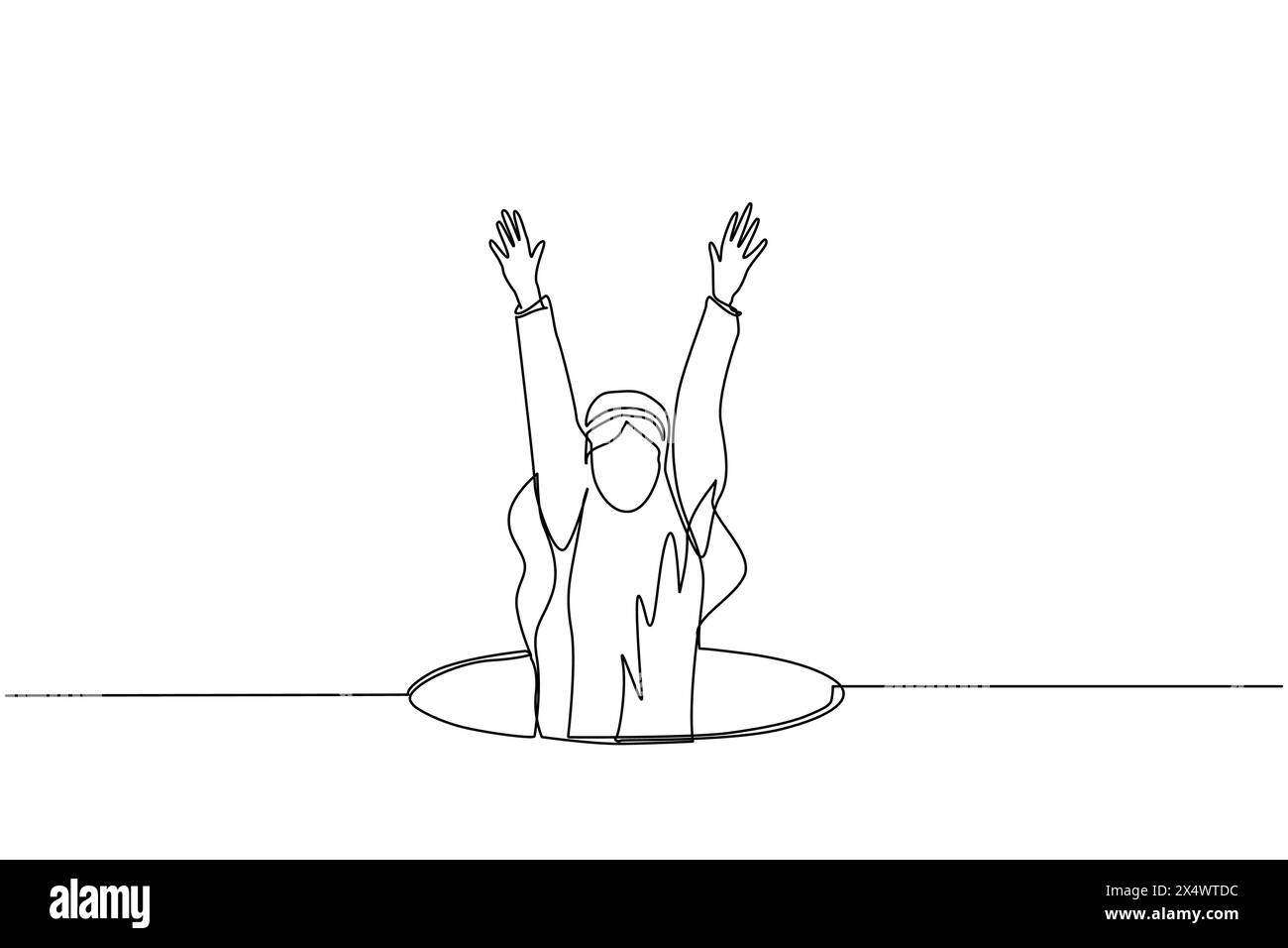 Single one line drawing Arab businessman fell into manhole underground ...