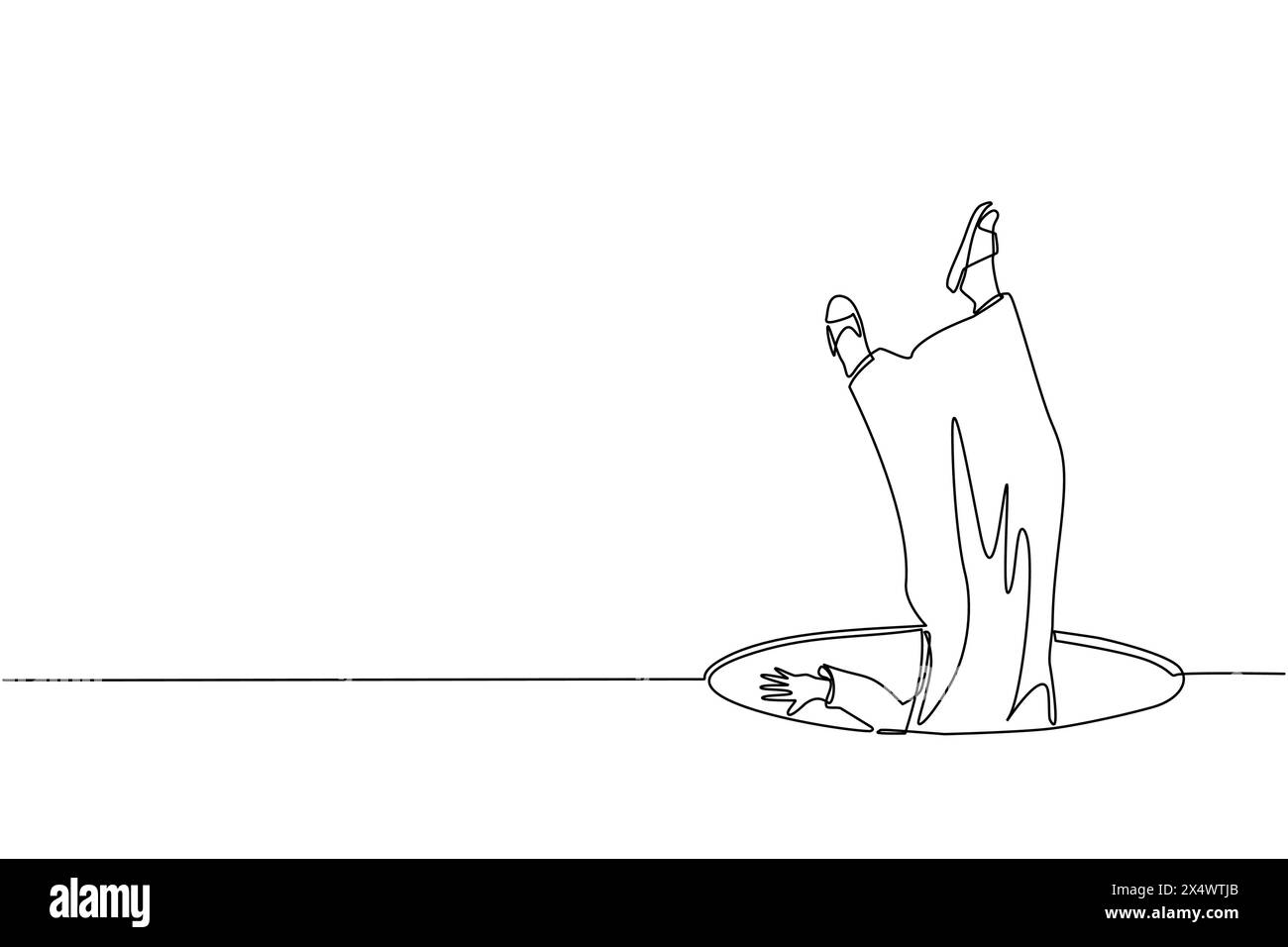 Single one line drawing Arabian businessman falling into pit hole. Legs ...