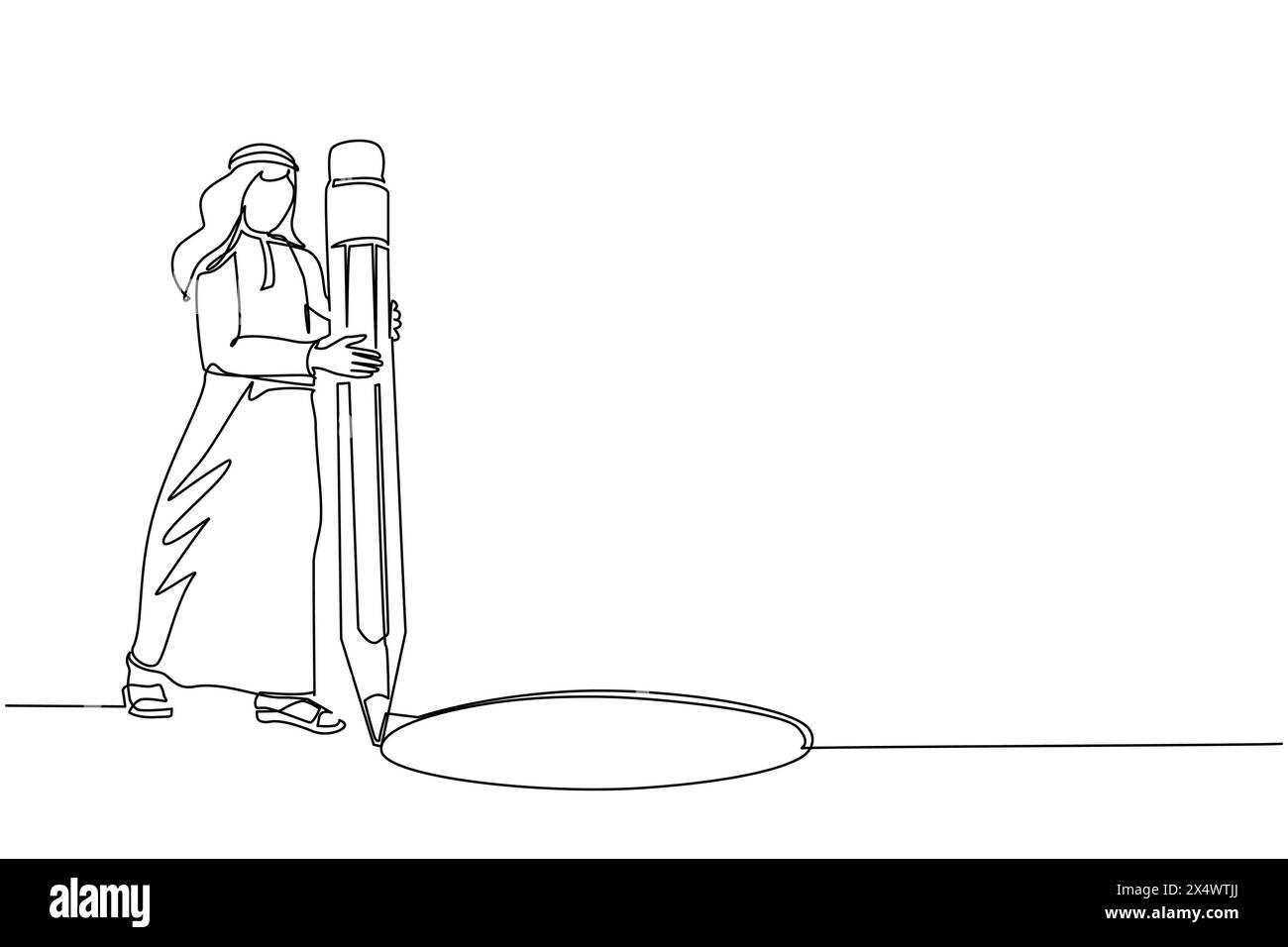 Continuous one line drawing man making circle of holes with large ...