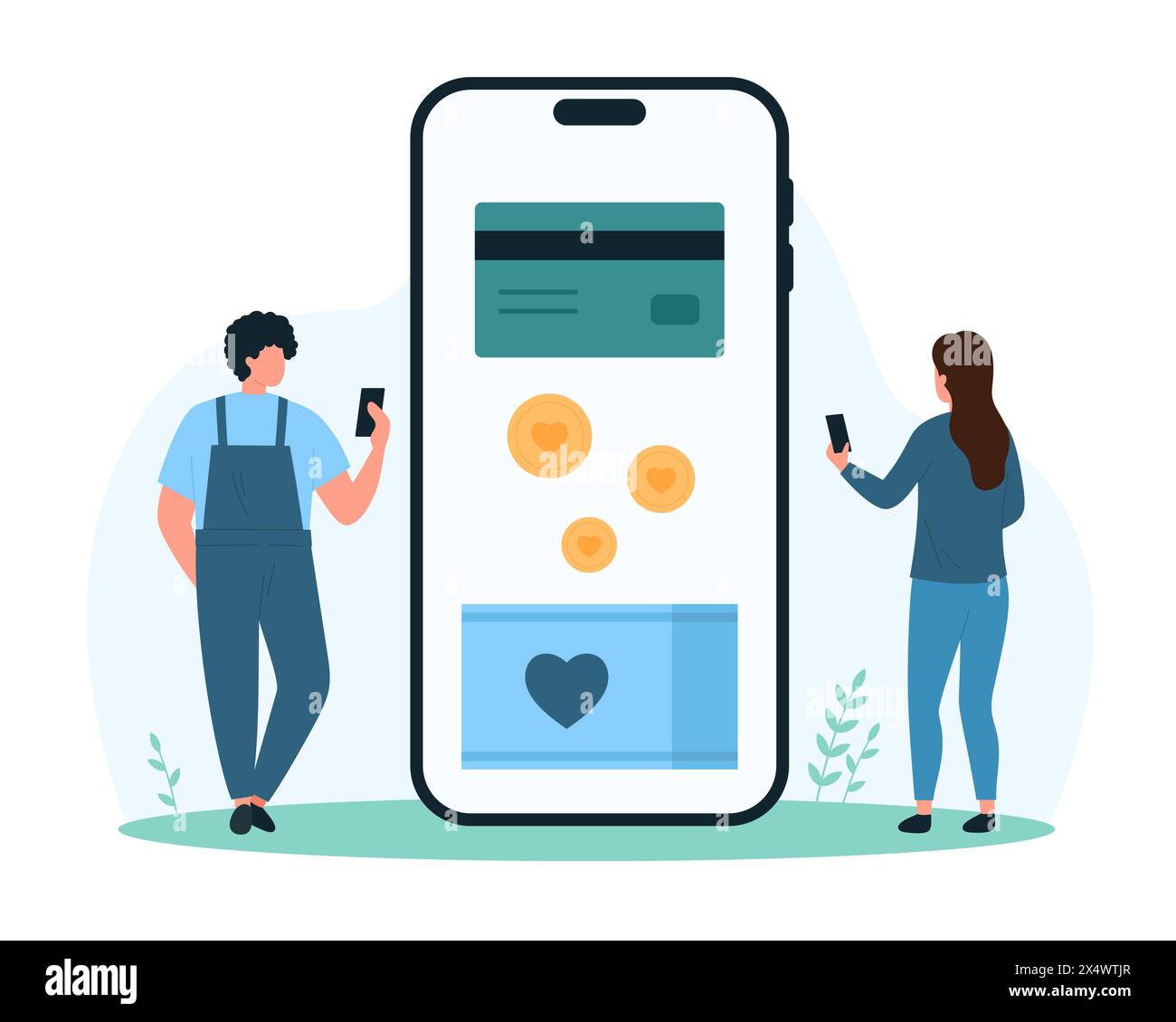 Charity campaign, online fundraising, Tiny people donate gifts and ...