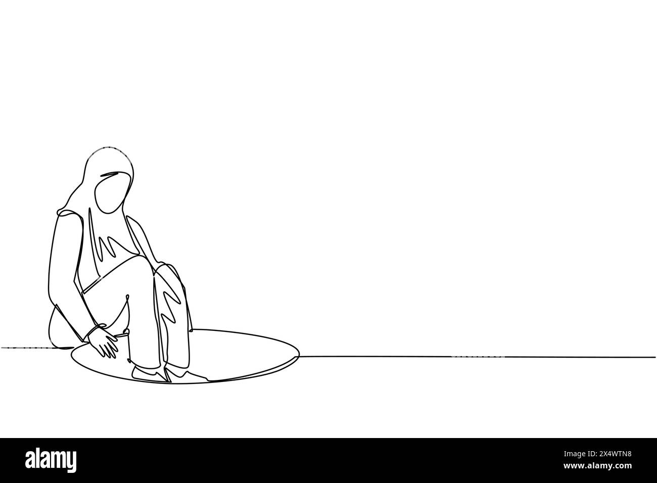 Single one line drawing Arabian businesswoman descends into the hole ...