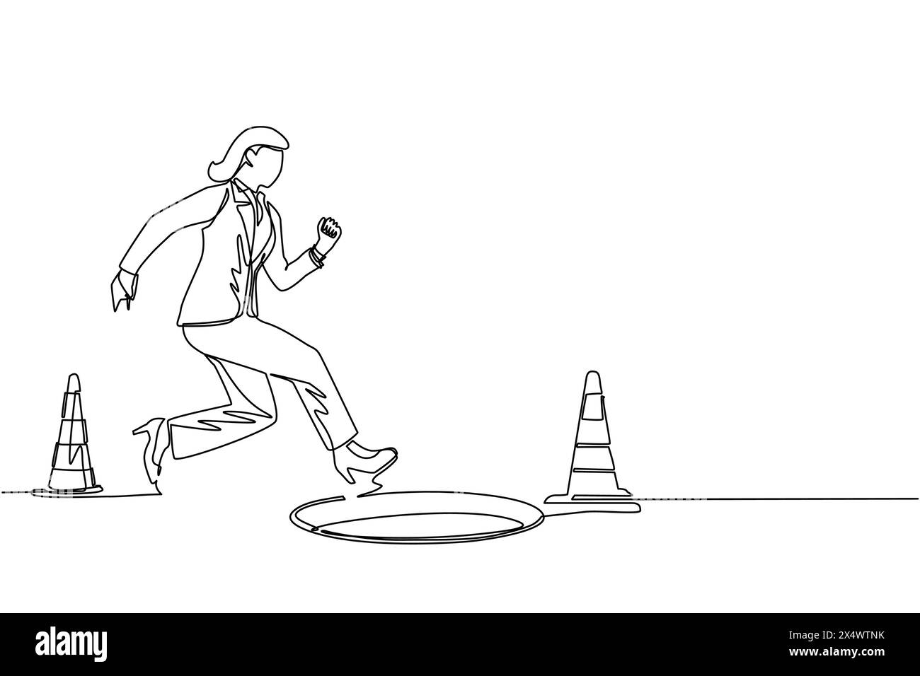 Continuous one line drawing blindfolded businesswoman running to find ...