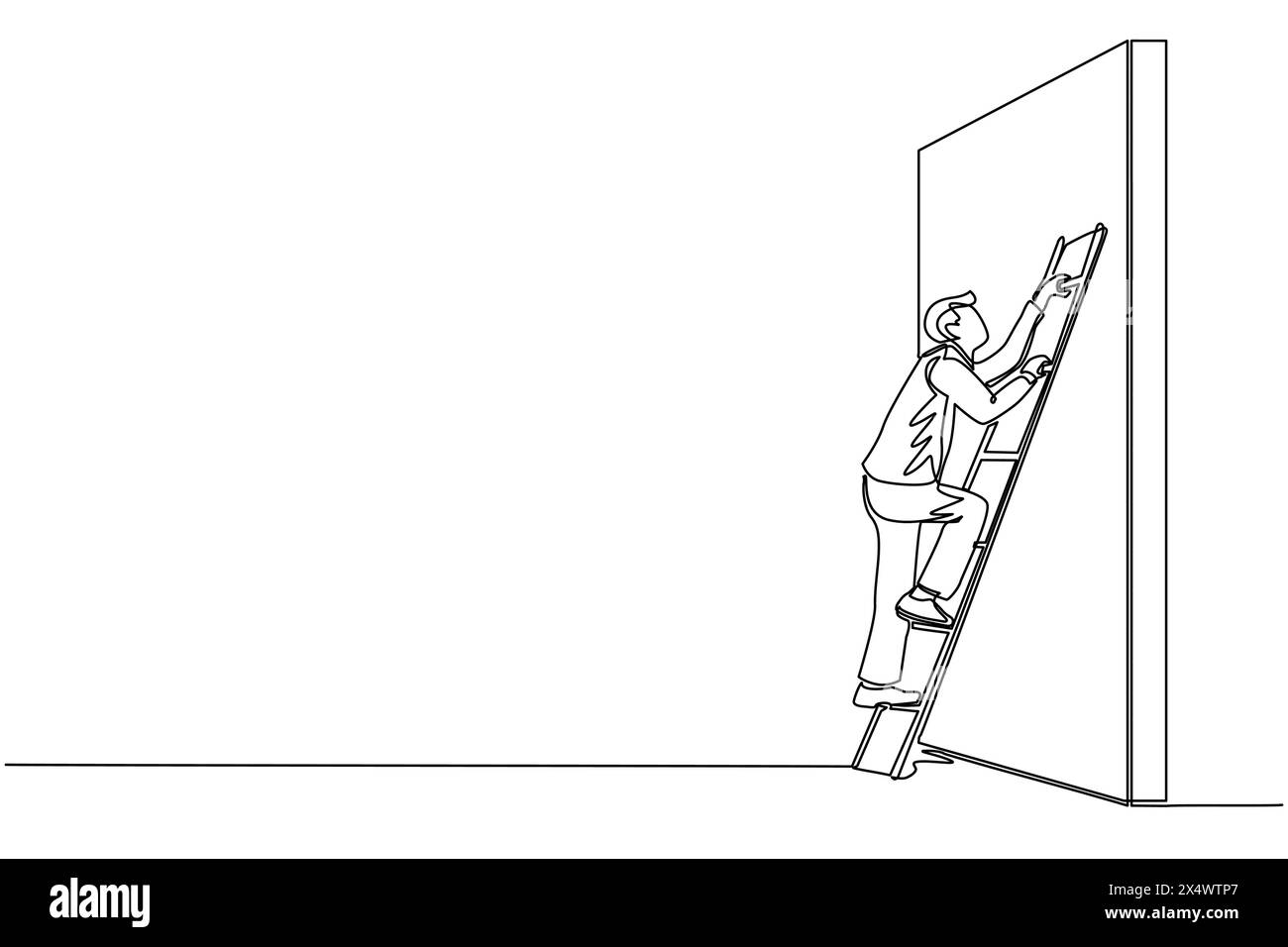 Continuous one line drawing businessman climbing up the wall with ...